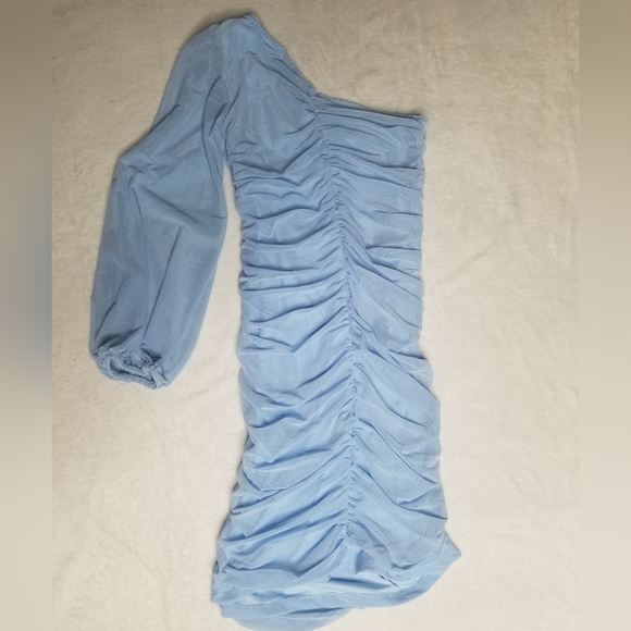 SHEIN | Dresses | Shein Powder Blue One Sleeve Ruched Dress | Poshmark